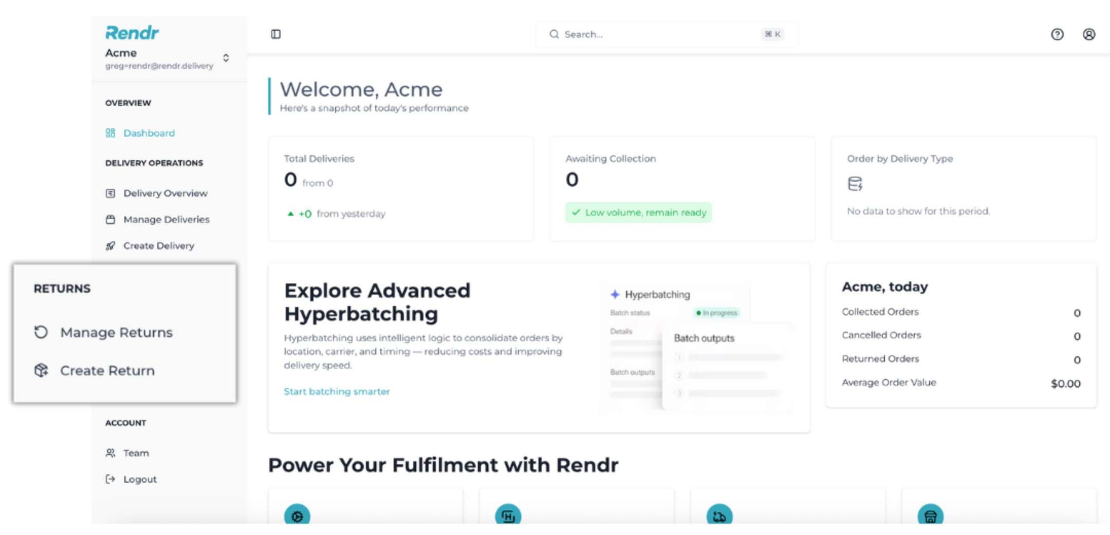 Create & Manage Returns – Rendr